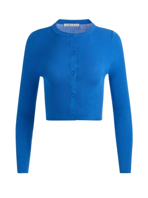 Alice + Olivia Carson Ribbed Knit Cropped Cardigan - Blue Iris