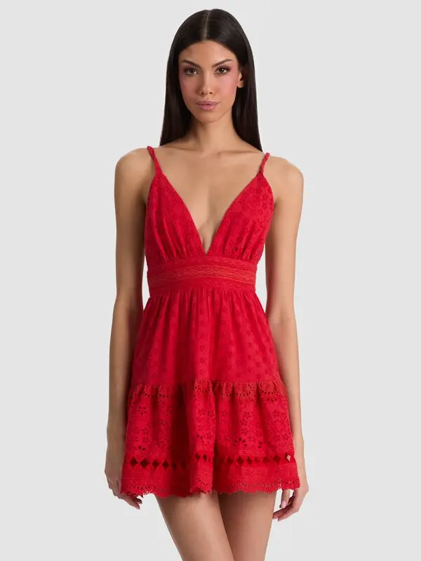 Alice + Olivia Lorene Embroidered Mini Dress