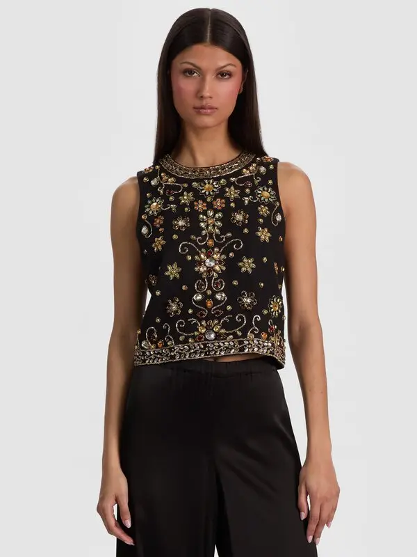 Alice + Olivia Amal Embellished Cropped Tank