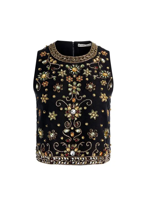 Alice + Olivia Amal Embellished Cropped Tank
