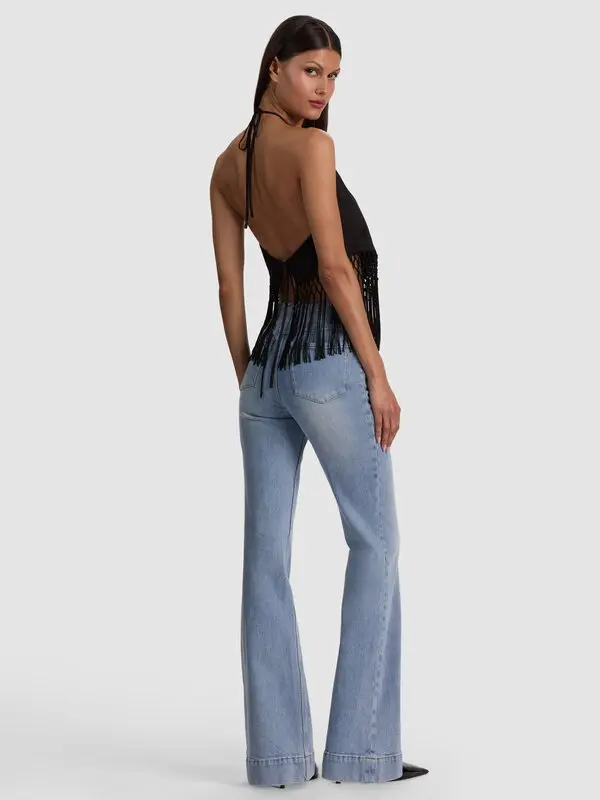 Alice + Olivia Greta Handkerchief Halter Top With Fringe