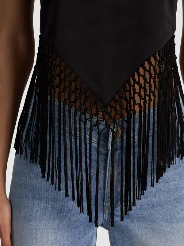 Alice + Olivia Greta Handkerchief Halter Top With Fringe