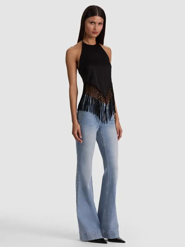 Alice + Olivia Greta Handkerchief Halter Top With Fringe