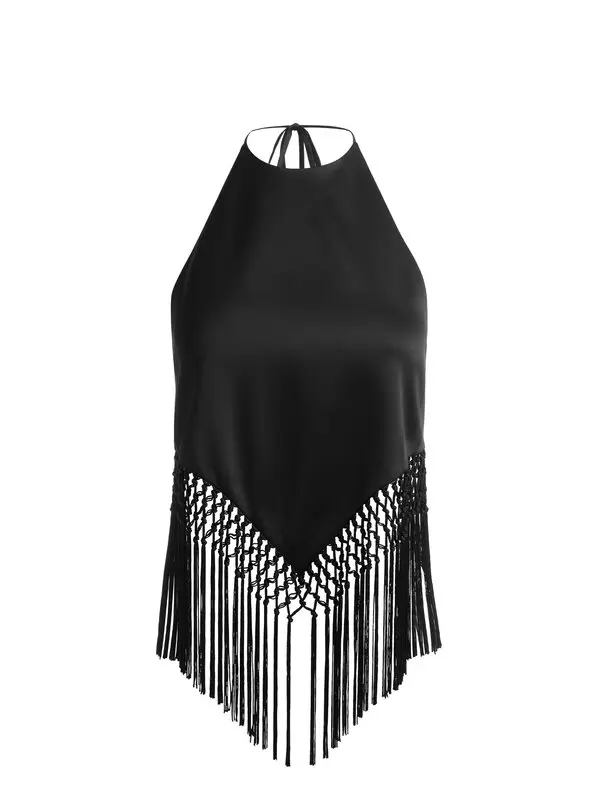 Alice + Olivia Greta Handkerchief Halter Top With Fringe