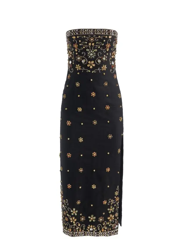 Alice + Olivia Nina Embellished Midi Dress - Black/multi