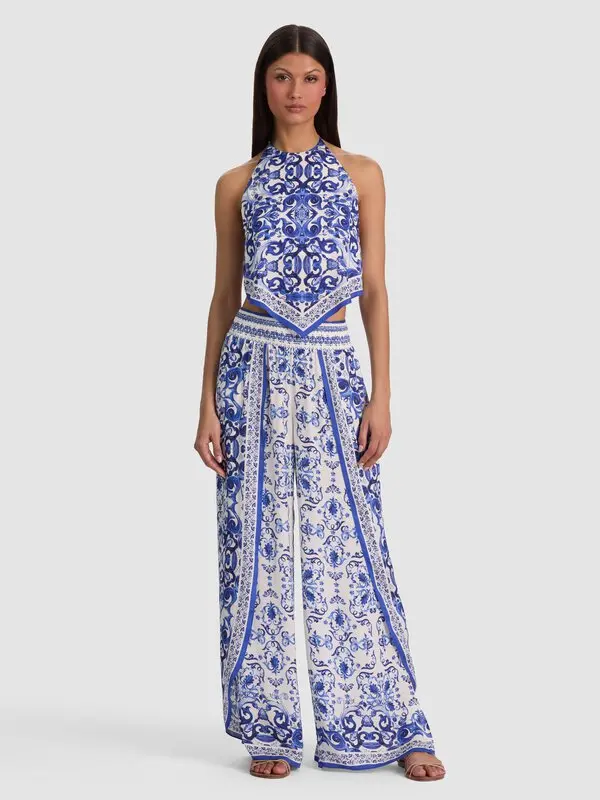 Alice + Olivia Larissa Open Pleat Wide Leg Printed Viscose Pants