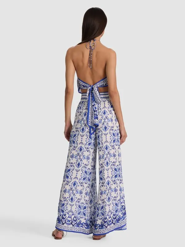 Alice + Olivia Larissa Open Pleat Wide Leg Printed Viscose Pants
