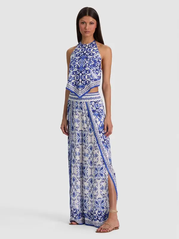 Alice + Olivia Larissa Open Pleat Wide Leg Printed Viscose Pants