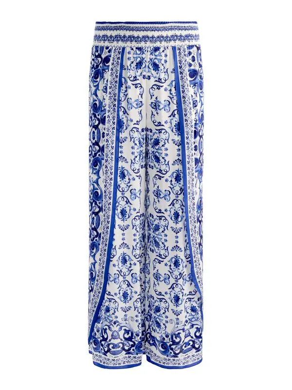Alice + Olivia Larissa Open Pleat Wide Leg Printed Viscose Pants