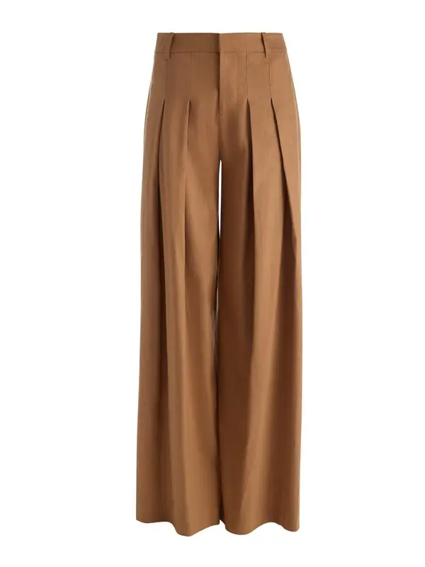 Alice + Olivia Blaire Pleated Linen Wide Leg Trousers - Tan