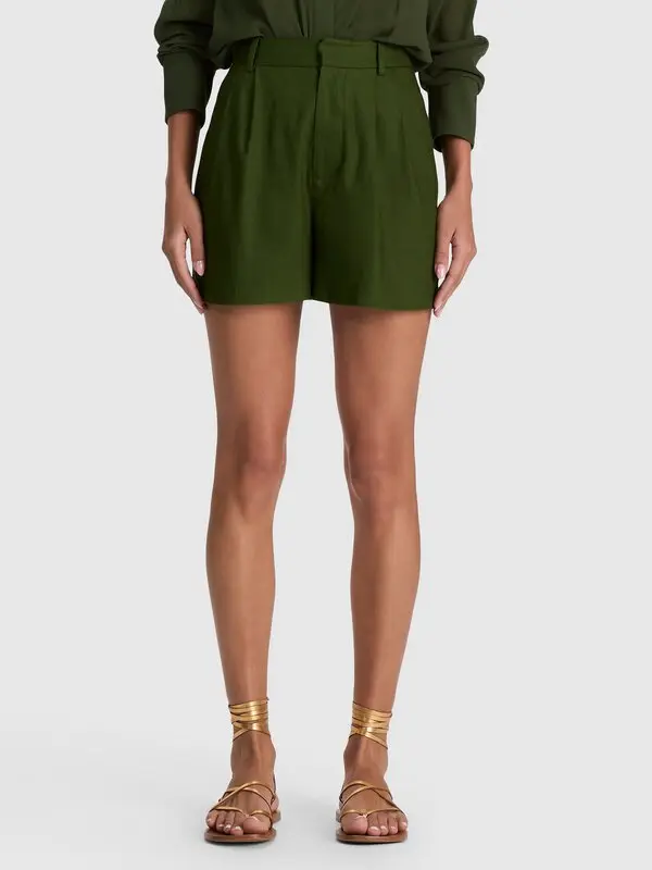 Alice + Olivia Conry Linen Bermuda Shorts - Dark Fern