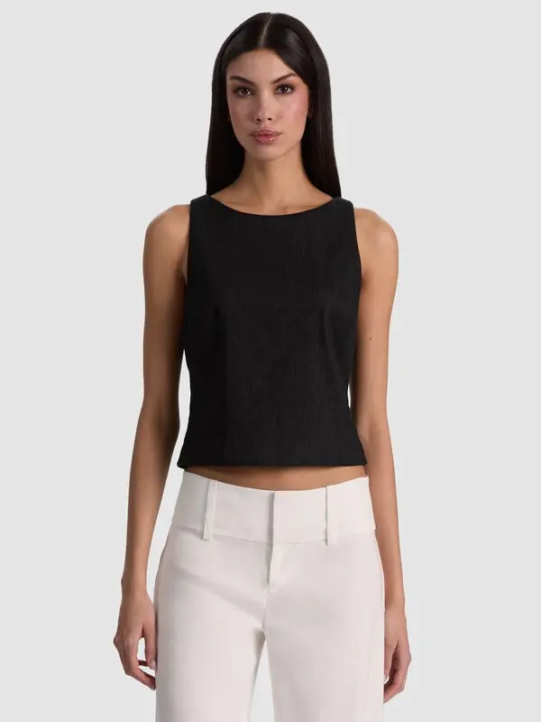 Alice + Olivia Yvette Linen Boat Neck Tank - Black