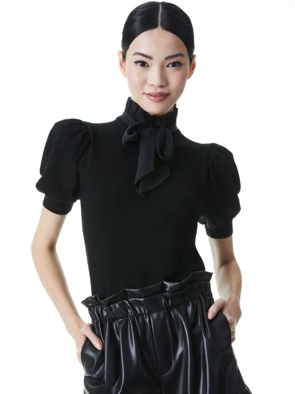Alice + Olivia Chase Puff Sleeve Sweater - Black