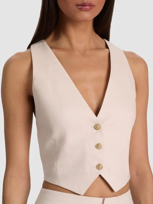 Alice + Olivia Donna Linen Vest - Oatmeal