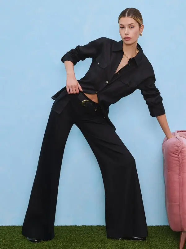 Alice + Olivia Olivia Wide Leg Linen Blend Pants - Black