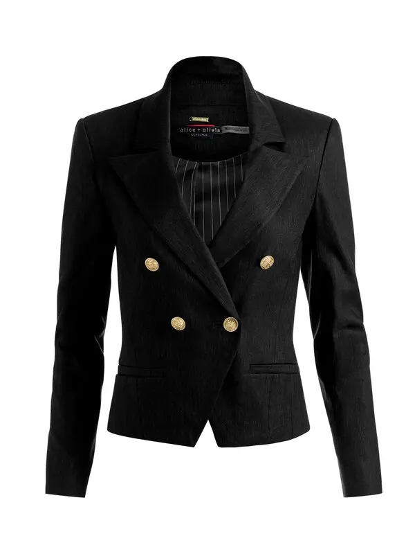 Alice + Olivia Sable Linen Cropped Blazer - Black