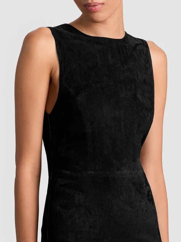 Alice + Olivia Suede Crewneck Midi Dress