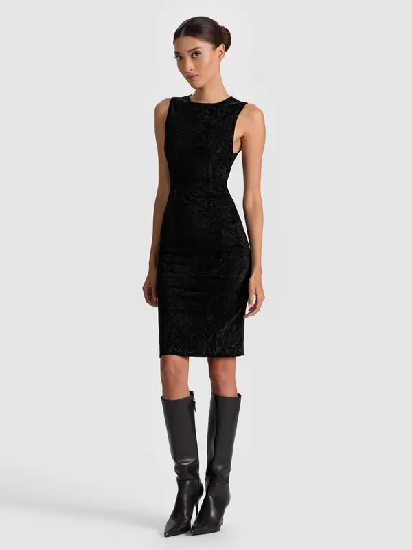 Alice + Olivia Suede Crewneck Midi Dress