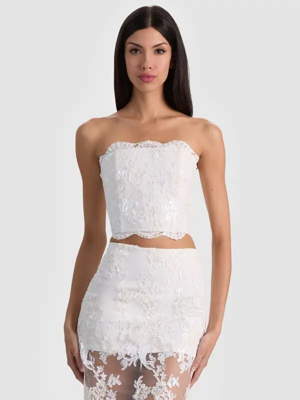 Alice + Olivia Embellished Lace Bandeau Top - Off White