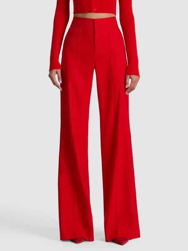 Alice + Olivia Dylan Linen Blend Wide Leg Trousers - Chili Pepper
