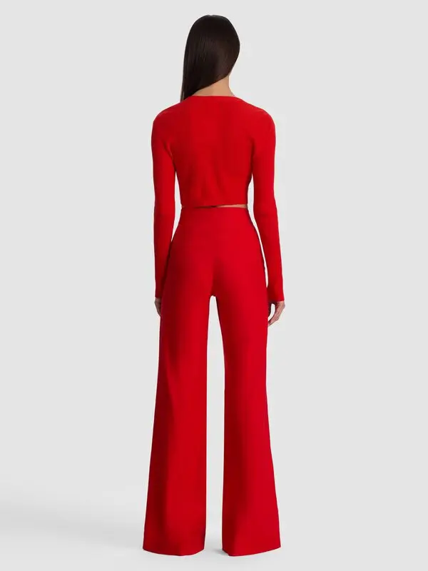 Alice + Olivia Dylan Linen Blend Wide Leg Trousers - Chili Pepper