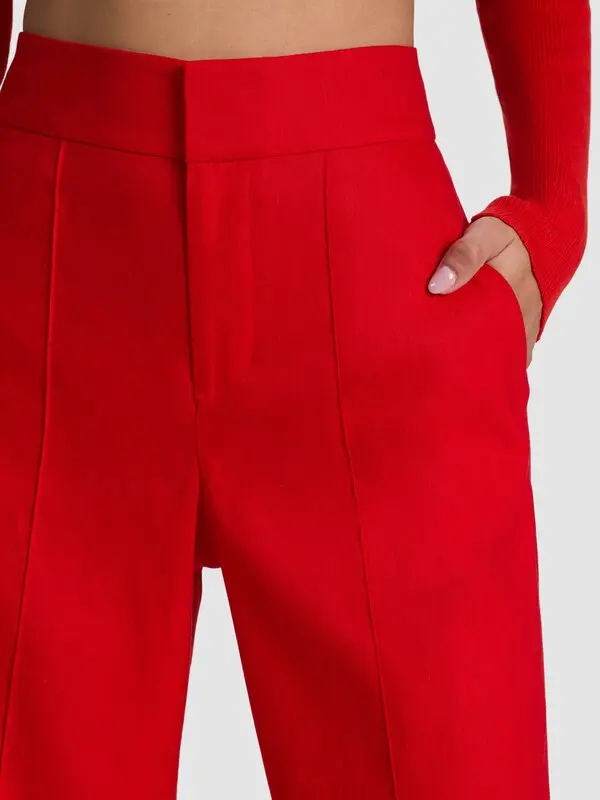 Alice + Olivia Dylan Linen Blend Wide Leg Trousers - Chili Pepper