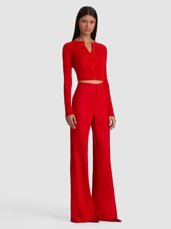 Alice + Olivia Dylan Linen Blend Wide Leg Trousers - Chili Pepper