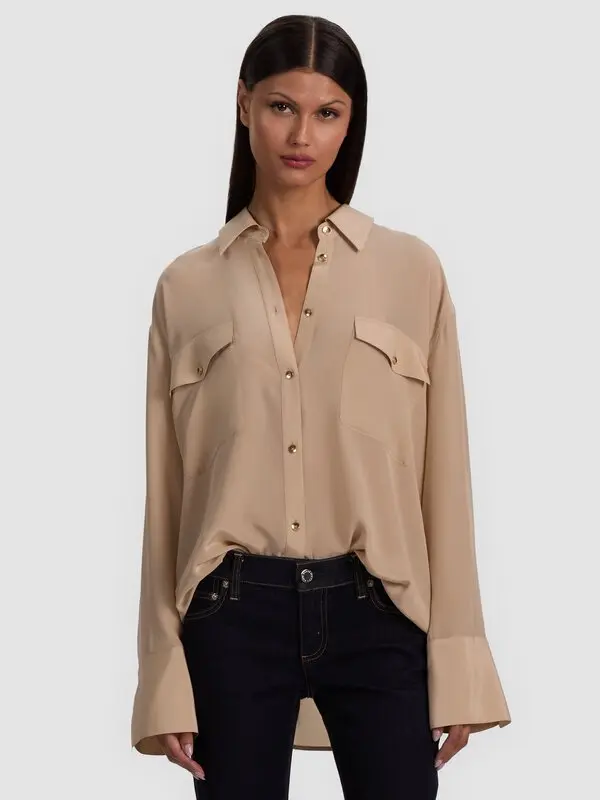 Alice + Olivia Oversized Silk Button-down Shirt