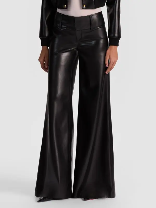 Alice + Olivia Vegan Leather Wide Leg Pant - Black