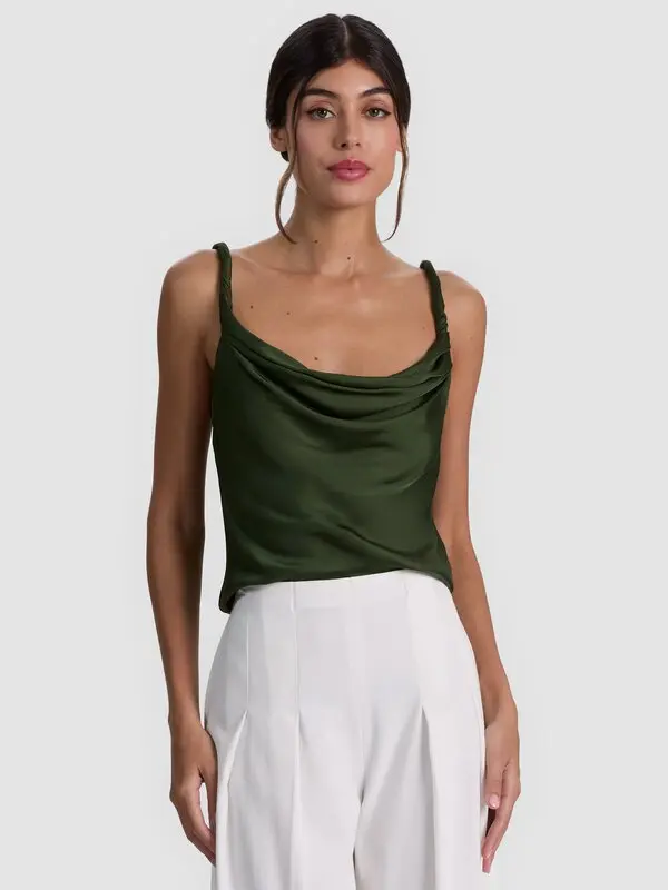 Alice + Olivia Monique Twist Strap Tank - Dark Fern