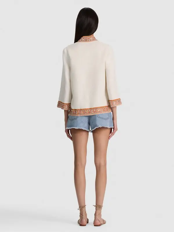 Alice + Olivia Eleonora Embellished Linen Tunic Top