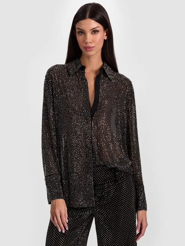 Alice + Olivia Finely Embellished Oversized Button-down Shirt - Black