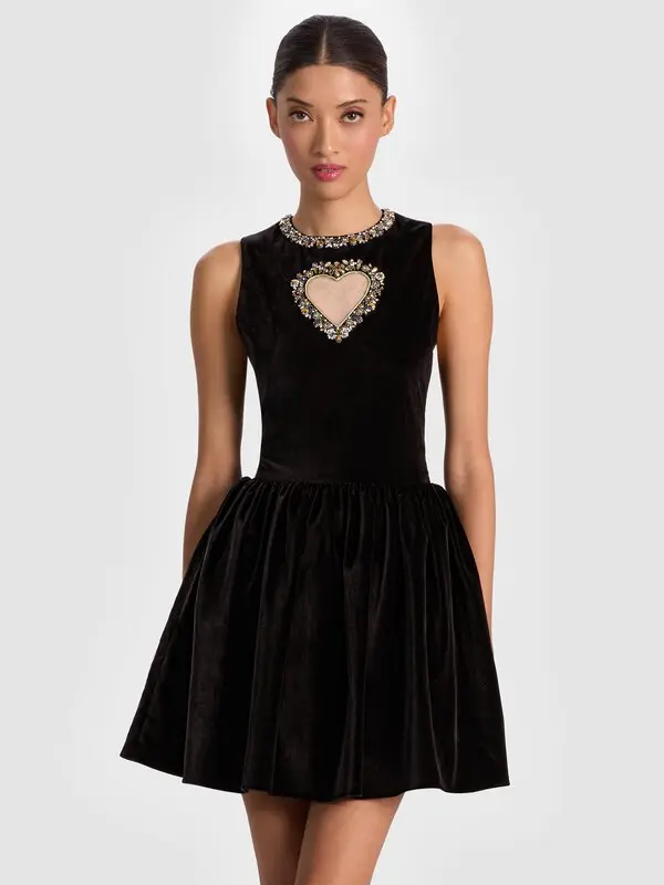 Alice + Olivia Ella Velvet Mini Dress With Heart Cutout