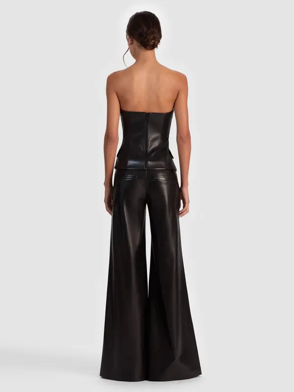Alice + Olivia Strapless Vegan Leather Bustier Top With Pocket Detail