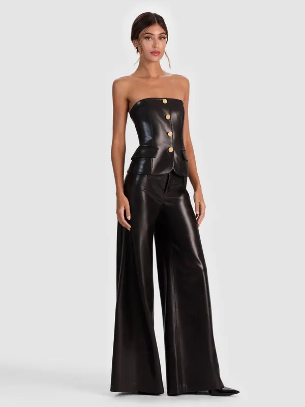 Alice + Olivia Strapless Vegan Leather Bustier Top With Pocket Detail