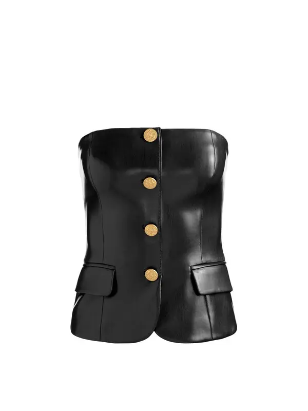 Alice + Olivia Strapless Vegan Leather Bustier Top With Pocket Detail
