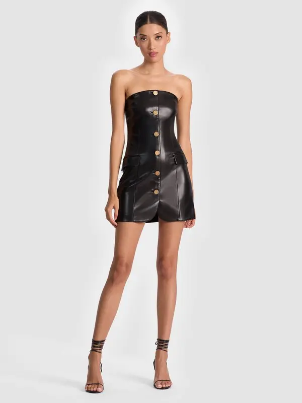 Alice + Olivia Strapless Vegan Leather Mini Blazer Dress