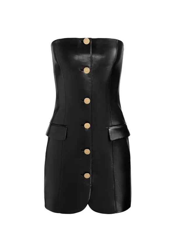 Alice + Olivia Strapless Vegan Leather Mini Blazer Dress