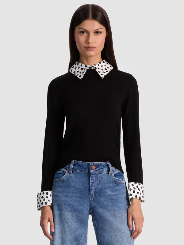 Alice + Olivia Porla Staceface Collared Sweater - Black
