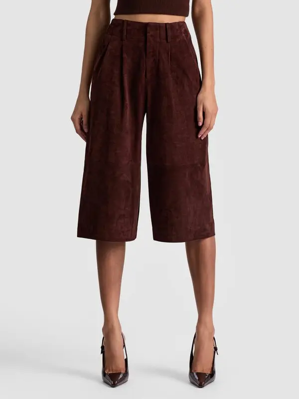 Alice + Olivia Suede Wide Leg Cropped Trousers