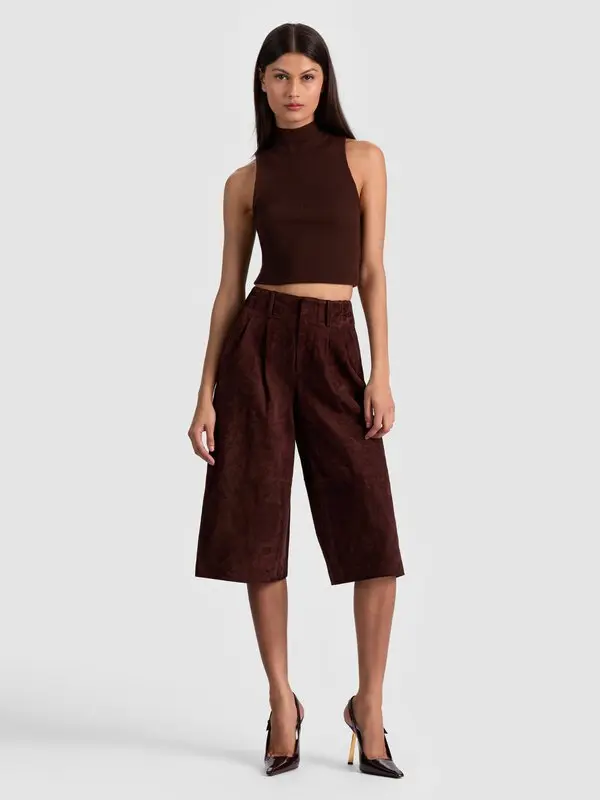 Alice + Olivia Suede Wide Leg Cropped Trousers