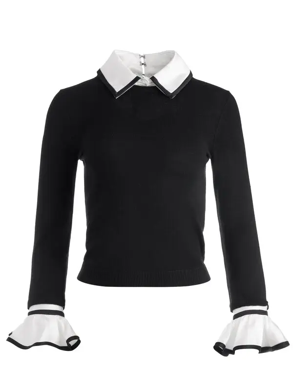 Alice + Olivia Justina Collared Sweater With Ruffled Sleeves