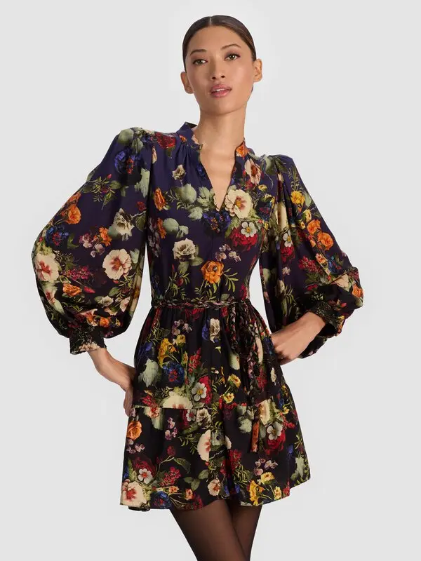 Alice + Olivia Antonette Printed Viscose Mini Shirt Dress