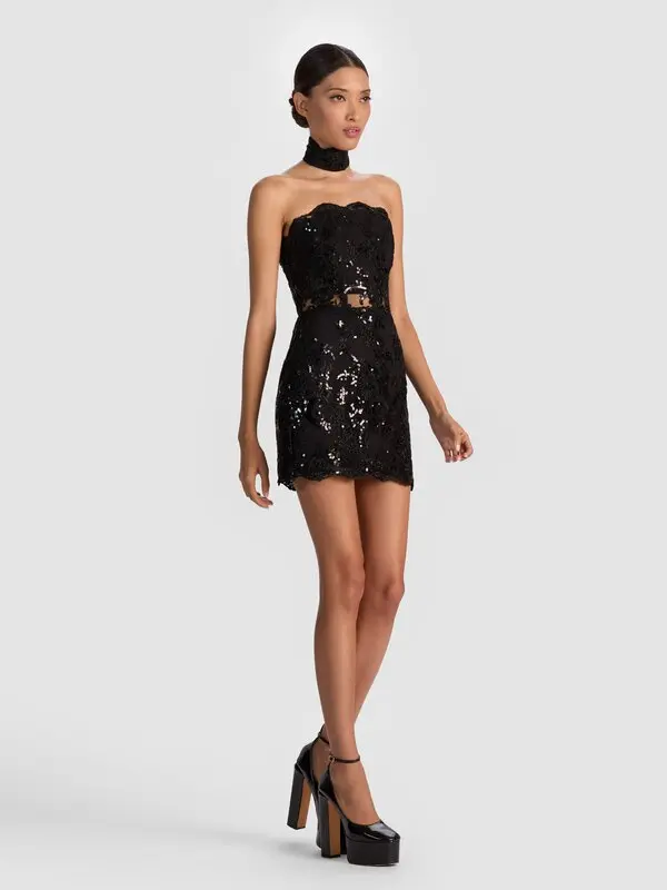 Alice + Olivia Georgie Embellished Lace Mini Dress With Choker