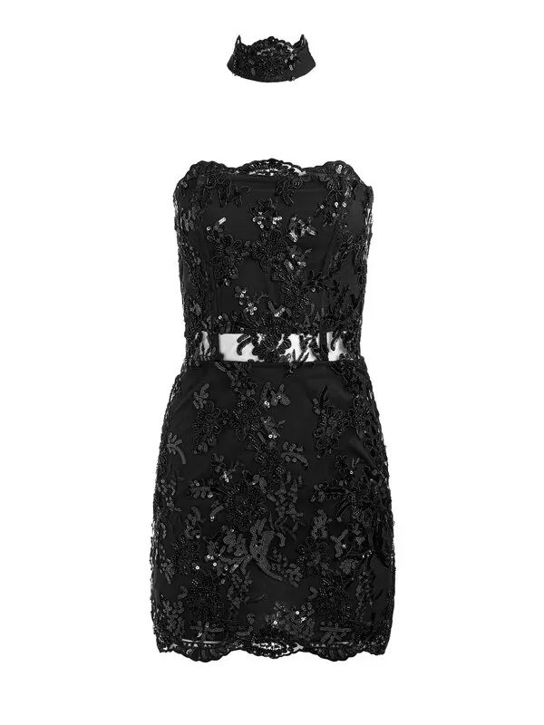 Alice + Olivia Georgie Embellished Lace Mini Dress With Choker