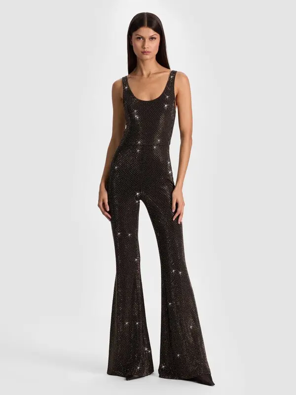 Alice + Olivia Embellished Flared Jumpsuit - Black/dorado