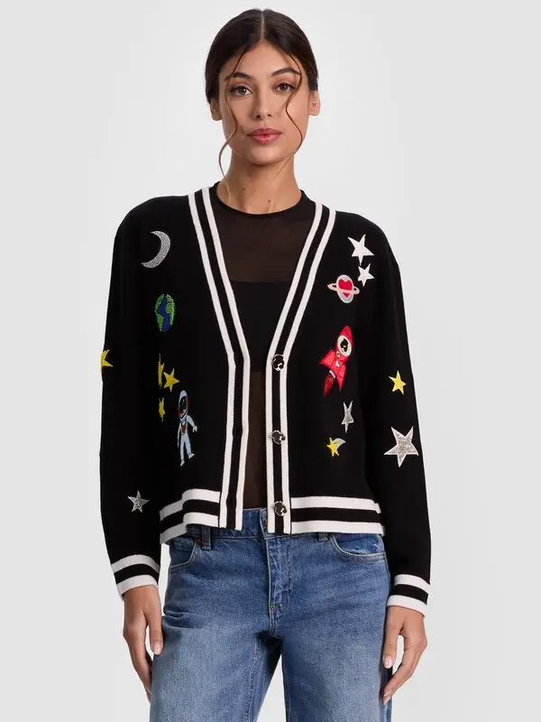 Alice + Olivia Bradley Space Staceface Cardigan - Black Multi