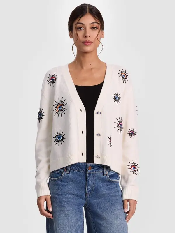 Alice + Olivia Bradley Embellished Merino Wool Cardigan