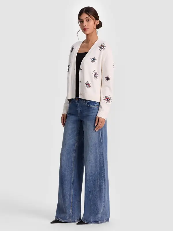 Alice + Olivia Bradley Embellished Merino Wool Cardigan