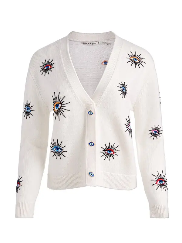 Alice + Olivia Bradley Embellished Merino Wool Cardigan
